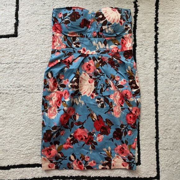 Ice | Dresses | Ice Design Australia Blue Floral Strapless Bustier Mini ...